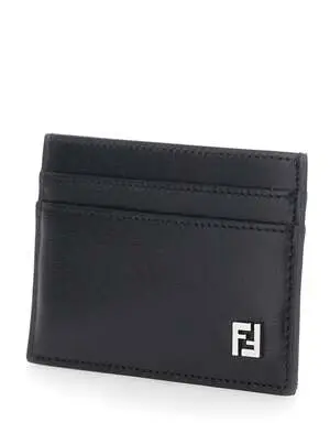 Fendi Black Card Holder With Ff Logo Plate On The Front In Leather For - Multicolor