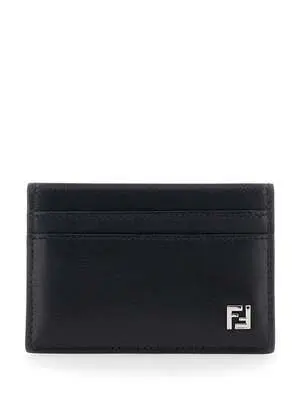Fendi Black Card Holder With Ff Logo Plate On The Front In Leather For - Multicolor