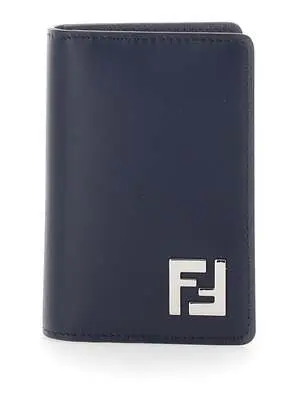 Fendi Blue Leather Card Holder With Ff Logo Plate On The Front For - Multicolor