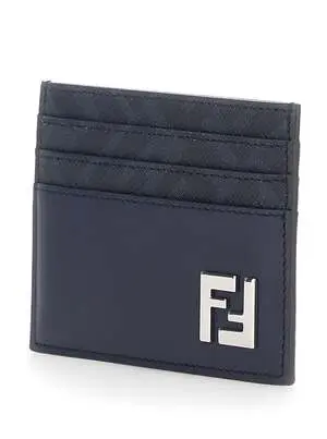 Fendi Blue Card Holder With Ff Plate On The Front In Leather - Multicolor