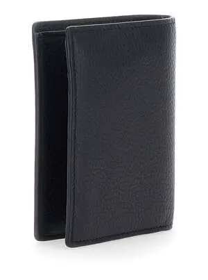 Saint Laurent Cassandre Card Holder With Hammered Leather Front Plate Black - Multicolor