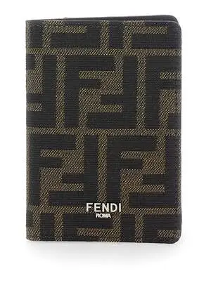 Fendi Card Holder With Logo On The Front And Ff Motif All Over In Fabric For - Brown