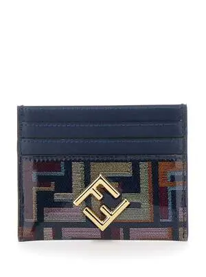 Fendi Cardholder With Metallic Logo On Front And Ff All-over Motif In Fabric For - Multicolor