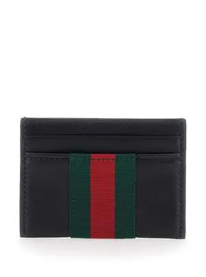Gucci Black Card Holder With Web Detail In Leather For - Multicolor
