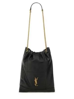 Saint Laurent Quilted Lambskin Bucket Bag With Chain Strap - Black