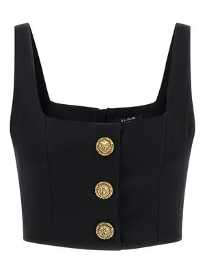 Balmain Balmain Wool Brassiere Top With Lion Head Buttons Multicolor