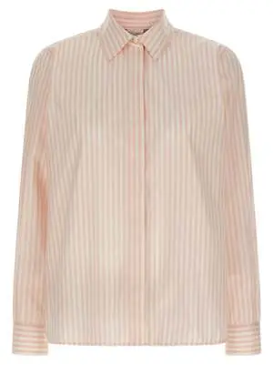 Max Mara MAX MARA Striped Cotton Poplin Shirt With Logo Appliqué Pink