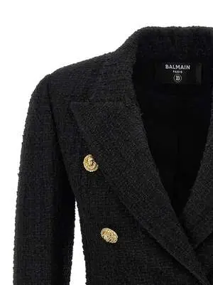 Balmain Double-breasted Tweed Blazer With Metal Button Detail