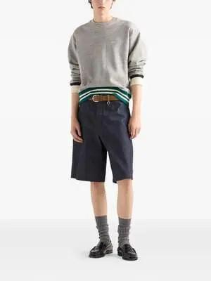 Prada Crewneck Sweatshirt With Striped Ribbed Hem