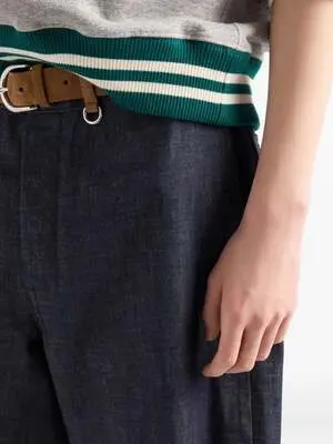 Prada Crewneck Sweatshirt With Striped Ribbed Hem