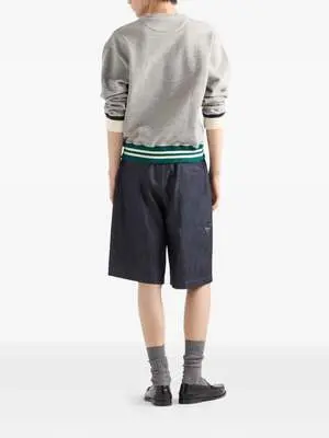 Prada Crewneck Sweatshirt With Striped Ribbed Hem