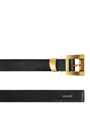 Versace Leather Belt With Gold Tone Medusa Buckle - Black