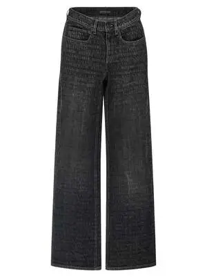 Balenciaga Wide Leg Jeans With Monogram Print - Black