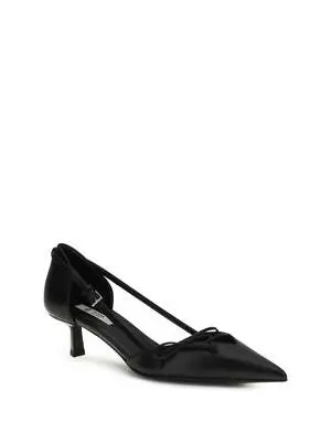 Prada Side-cut Leather Pumps With Bow Detailing - Black