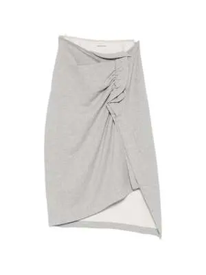 Dries Van Noten Grey Ruched Detail Asymmetric Hem Cotton Skirt - Multicolor