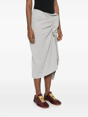 Dries Van Noten Grey Ruched Detail Asymmetric Hem Cotton Skirt - Multicolor