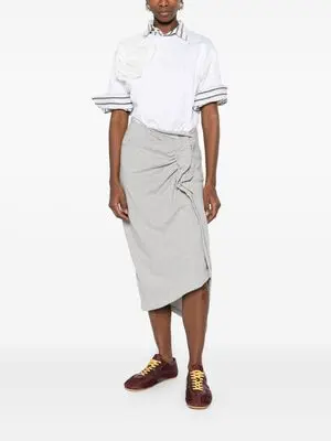 Dries Van Noten Grey Ruched Detail Asymmetric Hem Cotton Skirt - Multicolor