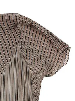 Issey Miyake Generic Stripes" High Neck Short Sleeve Top - Brown