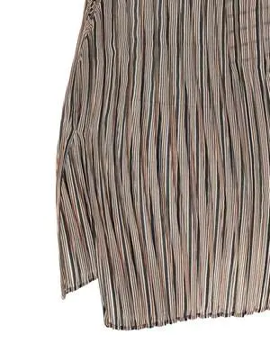 Issey Miyake Generic Stripes" High Neck Short Sleeve Top - Brown