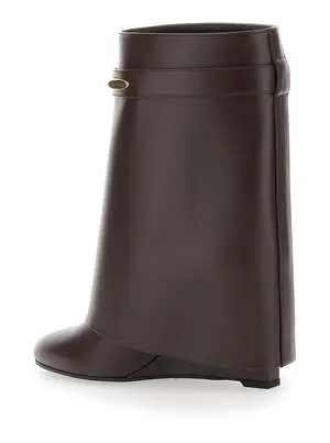 Givenchy Leather Wedge Heel Ankle Boots With Logo Plate - Brown