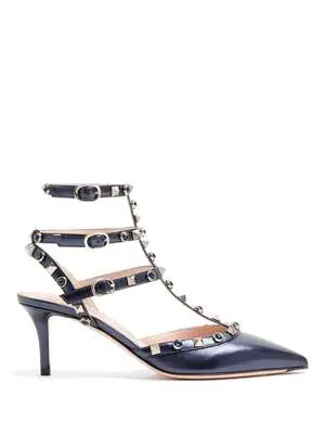 Valentino Garavani Rockstud 65 Pumps In Laminated Nappa Leather With Cabochon - Blue