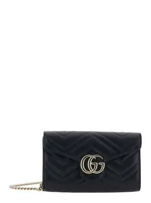 Gucci Gg Marmont Leather Mini Bag With Gg Plate And Chain Strap