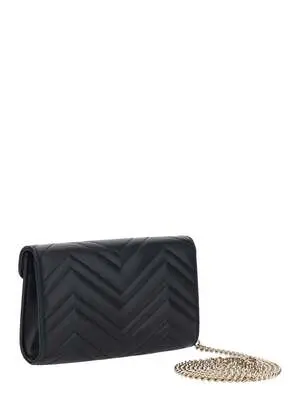 Gucci Gg Marmont Leather Mini Bag With Gg Plate And Chain Strap