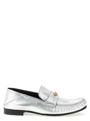 Versace La Medusa Laminated Nappa Leather Loafers - Silver