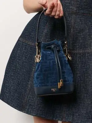 Fendi Mon Tresor Ff Flocked Denim Bucket Bag - Multicolor