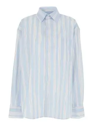 Jacquemus La Chemise Camargue' Light Blue T-shirt With Classic Collar And All-over Stripe Motif In Cotton For - Multicolor
