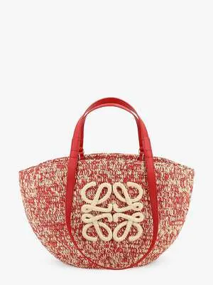 Loewe Medium Raffia And Leather Shoulder Bag With 3d Anagram Logo - Red