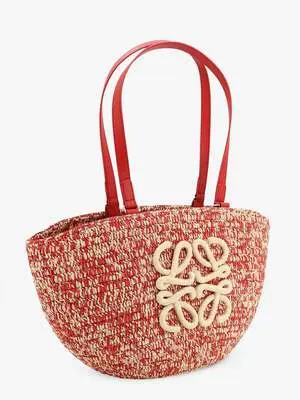 Loewe Medium Raffia And Leather Shoulder Bag With 3d Anagram Logo - Red