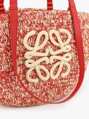 Loewe Medium Raffia And Leather Shoulder Bag With 3d Anagram Logo - Red