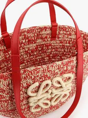 Loewe Medium Raffia And Leather Shoulder Bag With 3d Anagram Logo - Red