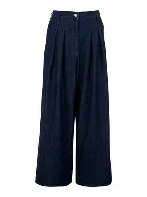Dries Van Noten Wide Leg Denim Pants With Logo Patch - Multicolor