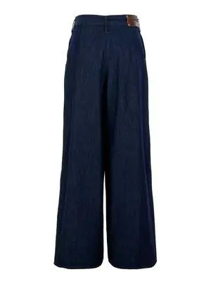 Dries Van Noten Wide Leg Denim Pants With Logo Patch