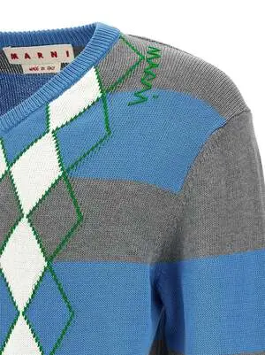 Marni Argyle Striped V-neck Sweater
