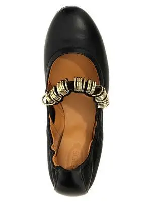 TOD'S Dee Ballet Flats With Gold Metal Rings - Black