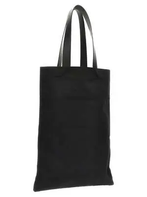 JIL SANDER Large Canvas Shopping Bag With Leather Handles And Logo Print - Black