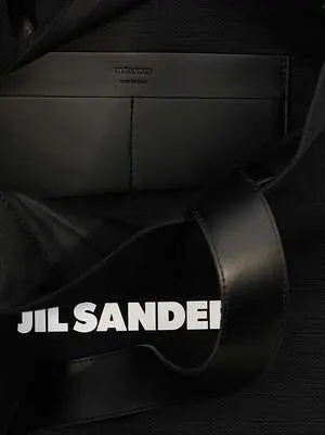 JIL SANDER Large Canvas Shopping Bag With Leather Handles And Logo Print - Black