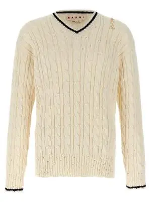 Marni V-neck Sweater With Embroidered Detail - White