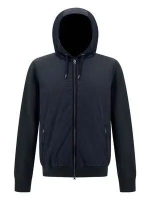 Herno Piqué Knit And Nylon Jacket With Hood - Blue
