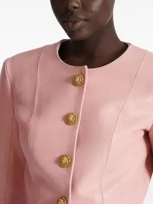 Balmain Lambskin Cropped Jacket With Gold-tone Details - Multicolor
