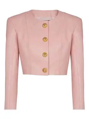 Balmain Lambskin Cropped Jacket With Gold-tone Details - Multicolor