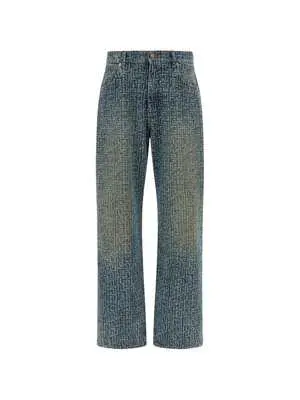 Balmain Monogram Print Faded Effect Jeans - Blue