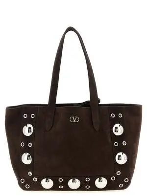 Valentino Garavani Nellcôte Medium Shopping Bag With Stud Embellishments - Brown