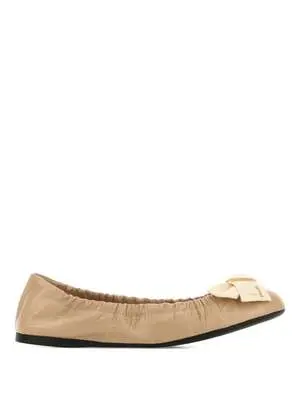 Prada Gathered Leather Ballerinas With Bow Detail - Multicolor