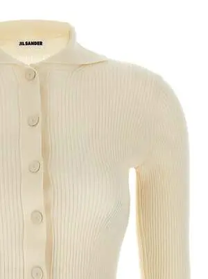JIL SANDER Ribbed Collared Crop Cardigan
