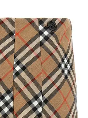 Burberry Mini Kilt Skirt With Check And Fringed Hem - Multicolor