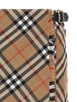 Burberry Mini Kilt Skirt With Check And Fringed Hem - Multicolor